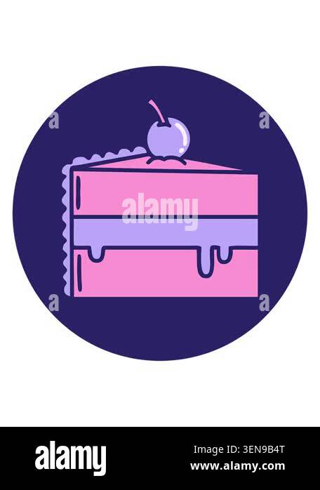 Vertical video showing a pixelated animation of a slice of pink cake ...