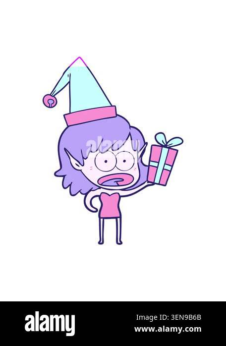 power up animation of cartoon shocked christmas elf girl Stock Video ...