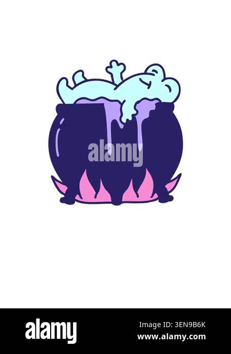 rise and float animation of cartoon of a frog bathing in a cauldron ...