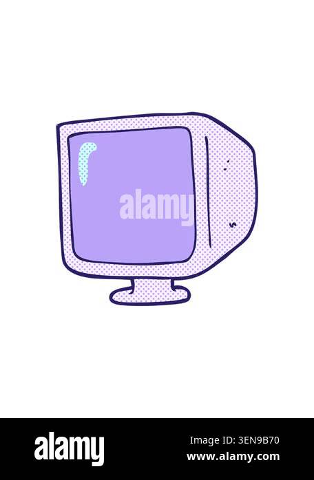 radioactive glowing animation of freehand drawn cartoon old computer ...