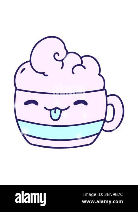 glitter effect animation of cartoon of a happy cup of coffee with foam ...
