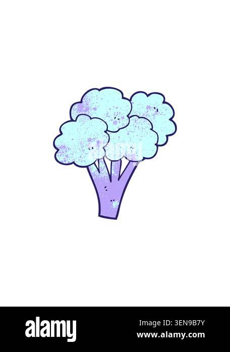 Cartoon-style broccoli illustration with a light purple stem and pastel ...