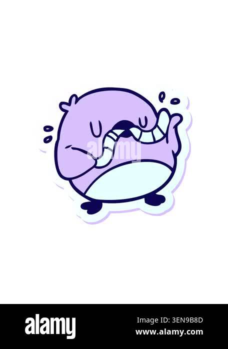 neon light effect animation of sticker of a cartoon robin with worm ...