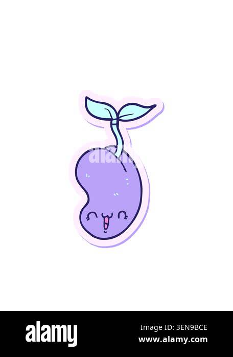 blinking radial lines animation of sticker of a cute cartoon seed ...