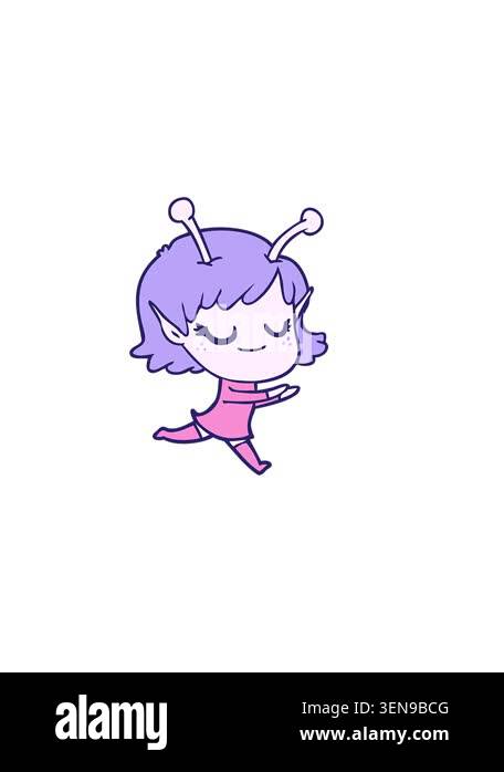 horizontally vibrating animation of smiling alien girl drawing Stock ...
