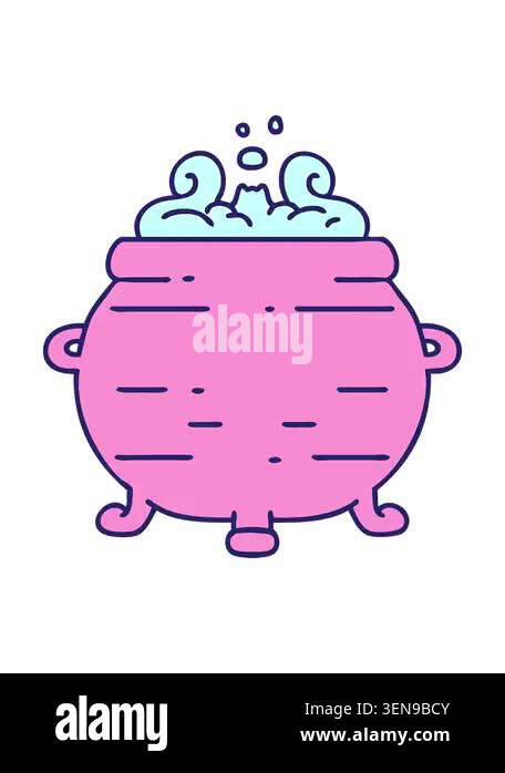 pixelize effect animation of cartoon cauldron bubbling and brimming ...
