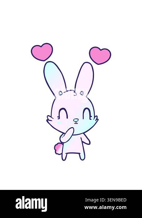 spinning hearts animation of rabbit cartoon illustration Stock Video ...