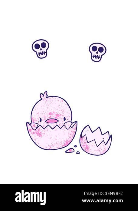 spinning skulls animation of cute cartoon chick hatching from egg Stock ...