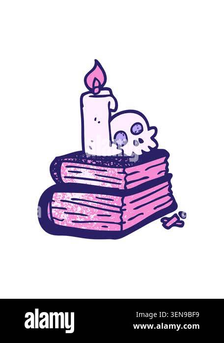 shine light effect animation of cartoon doodle spooky old spell books ...