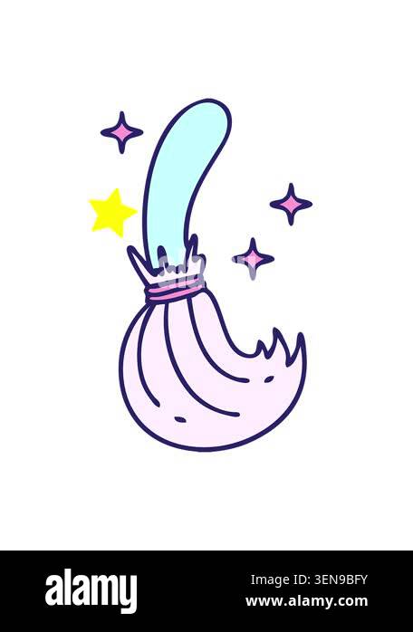 twinkling stars effect animation of a magic broomstick sweeping Stock ...