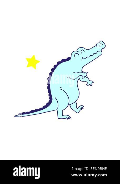 twinkling stars effect animation of hand drawn quirky cartoon crocodile ...