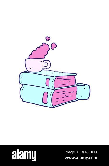 spinning motion animation of cartoon books and coffee cup Stock Video ...