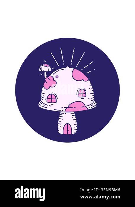attention grabbing animation of icon of a tattoo style toadstool house ...