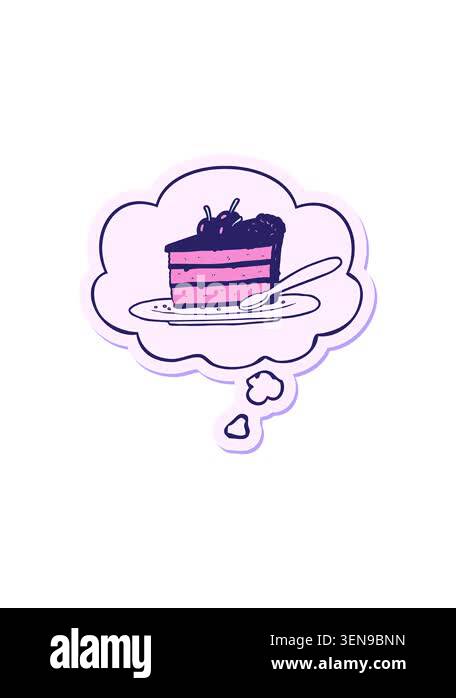 radioactive glowing animation of cartoon chocolate cake with thought ...