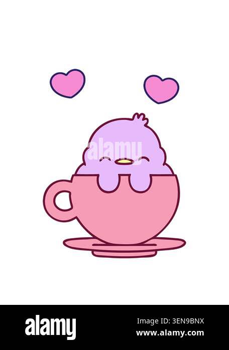 spinning hearts animation of cartoon of a cute baby bird sitting in a ...