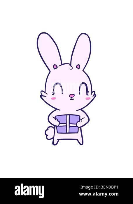 pixelize effect animation of cute cartoon rabbit with present Stock ...