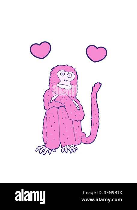 spinning hearts animation of cartoon monkey cartoon Stock Video Footage ...