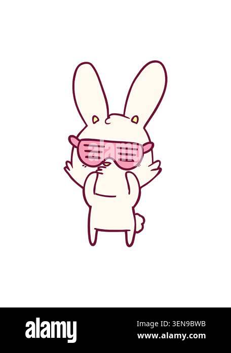 spinning motion animation of curious bunny cartoon in bright glow color ...