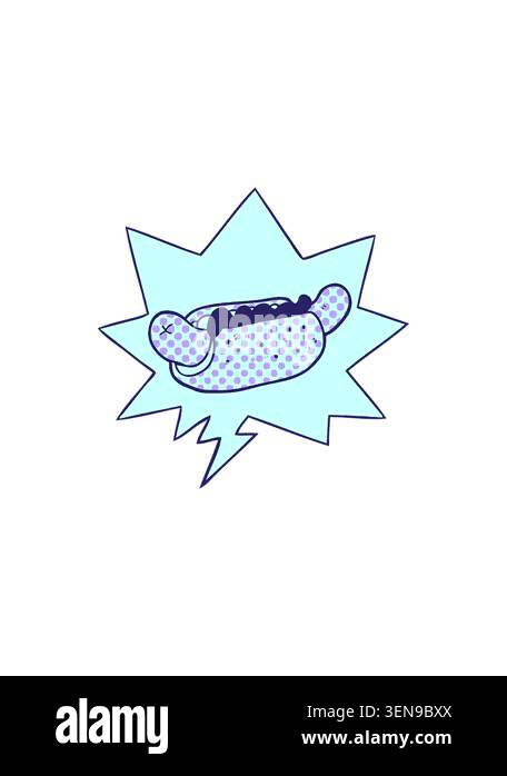 flashy sales animation of cartoon fresh tasty hot dog with speech ...