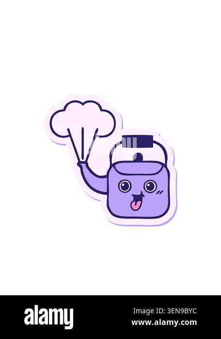 blinking radial lines animation of sticker of cute cartoon steaming ...