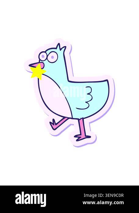 twinkling stars effect animation of sticker of a cartoon bird Stock ...