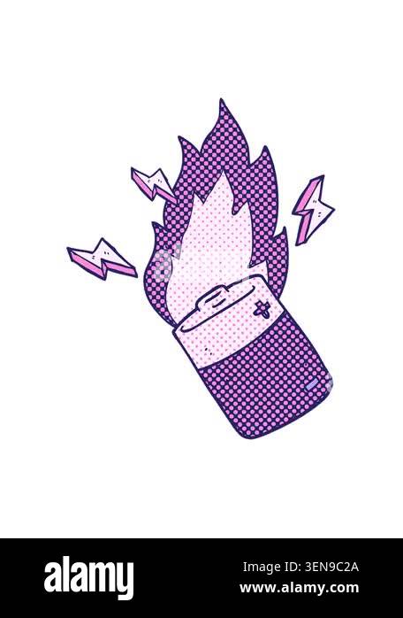 jiggle motion animation of freehand drawn cartoon flaming battery Stock ...