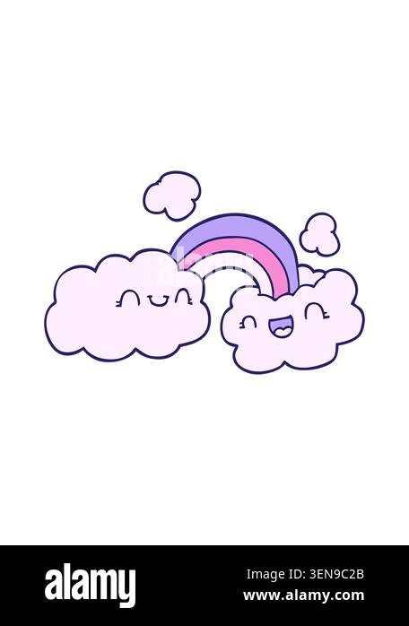 jiggle and pause animation of happy cartoon clouds and rainbow Stock ...