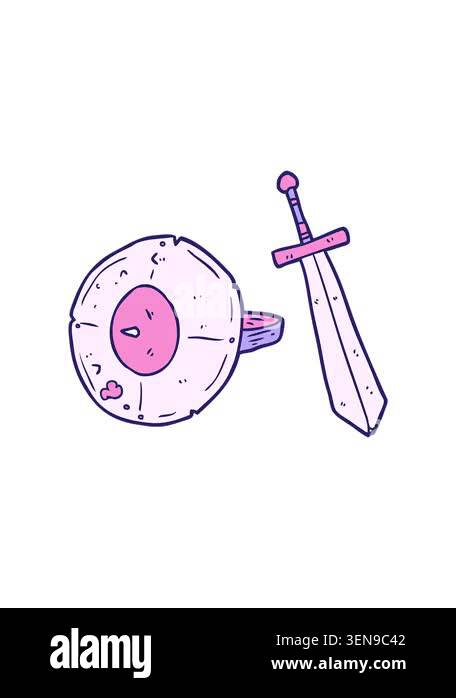 spinning motion animation of cartoon old gladiator shield and sword ...