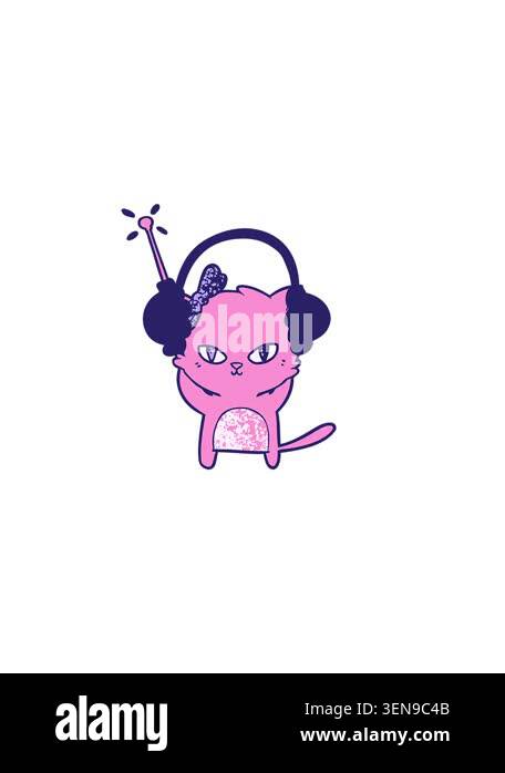 horizontally vibrating animation of cute cartoon cat with headphones ...