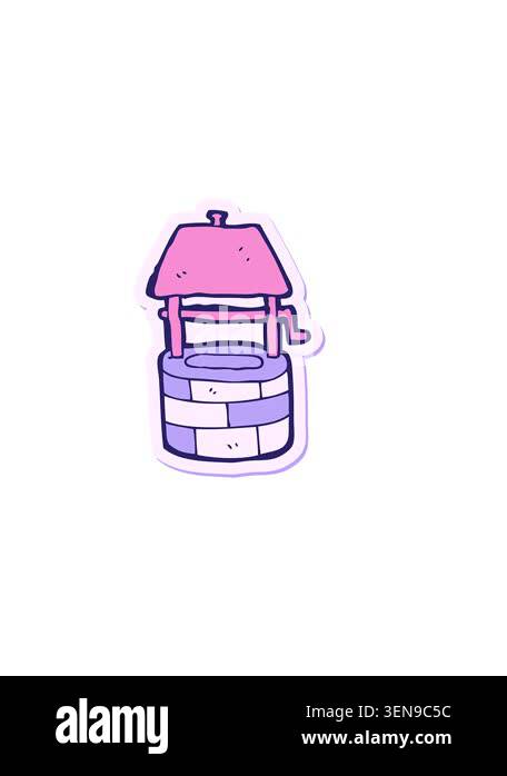 horizontally vibrating animation of sticker of a cartoon well Stock ...