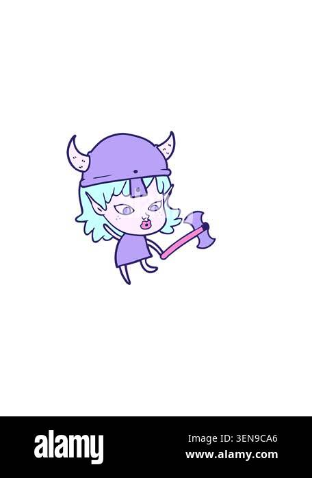 horizontally vibrating animation of pretty cartoon viking elf girl ...