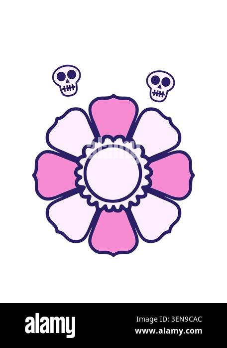 spinning skulls animation of tattoo style cartoon of a decorative ...