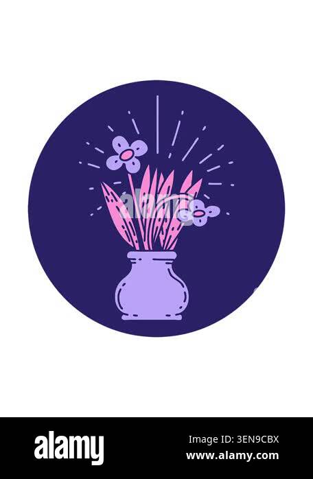 spinning motion animation of icon of a tattoo style flowers in vase ...