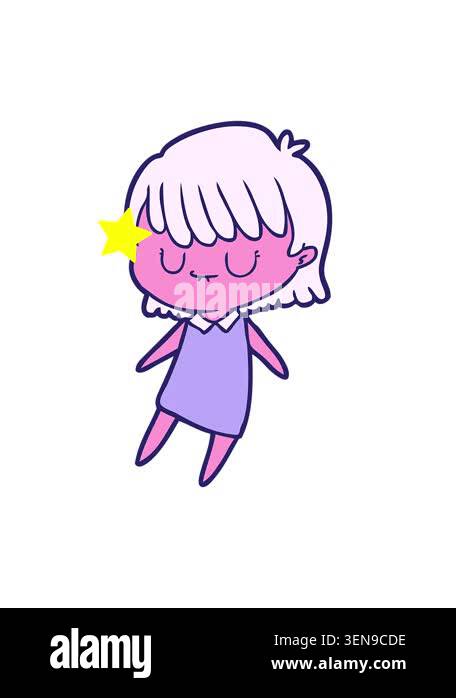 twinkling stars effect animation of neon color palette cartoon of woman ...