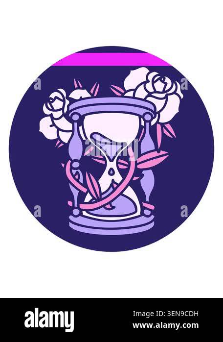power up animation of iconic tattoo style image of an hour glass and ...