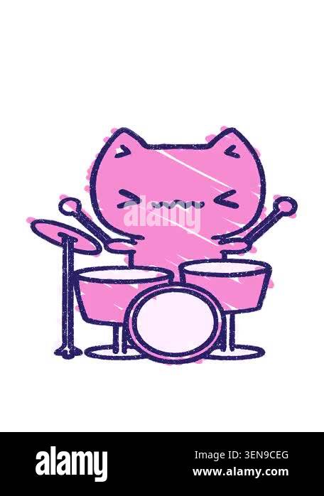 bobbing motion animation of Cat Drummer Chalk Drawing Stock Video ...