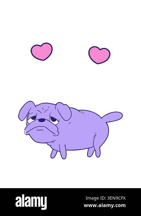 spinning hearts animation of cartoon unhappy pug dog Stock Video ...