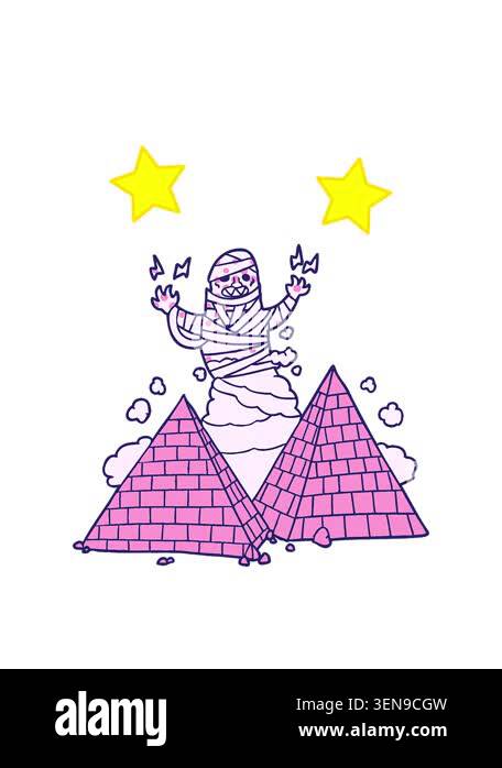 spinning stars animation of cartoon mummy and pyramids Stock Video ...
