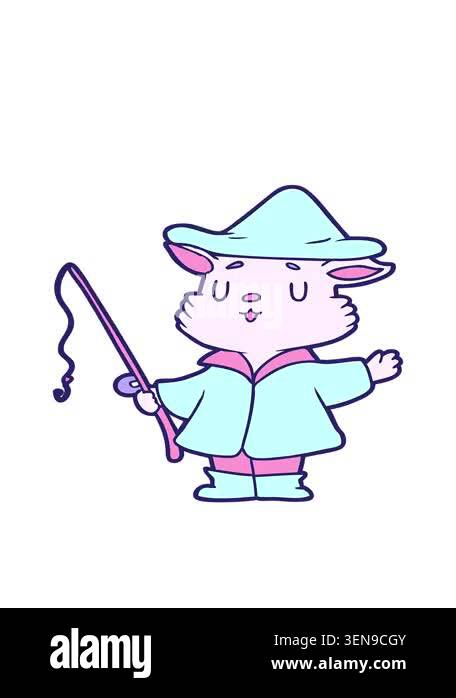 bobbing motion animation of cartoon cat fisherman Stock Video Footage ...
