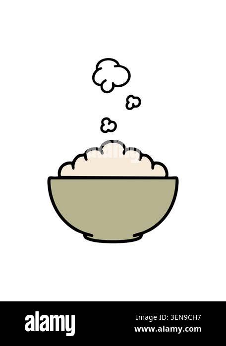 pressure popping animation of steaming hot rice in simple bowl Stock ...