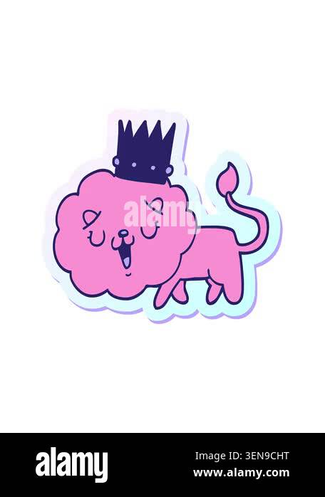 vibrating motion animation of sticker of a cartoon lion with crown ...