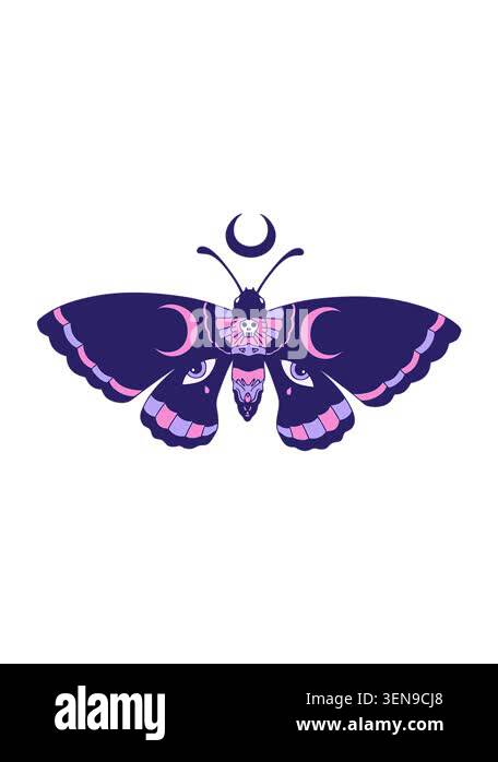 vibrating motion animation of tattoo in traditional style of a moth ...