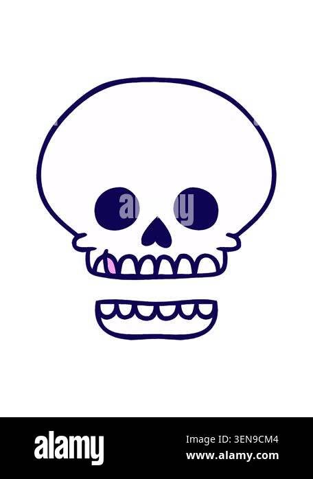 neon light effect animation of hand drawn cartoon doodle of a skull ...