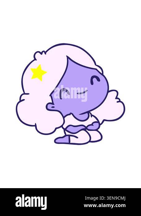 twinkling stars effect animation of cartoon drawing of a kawaii girl ...