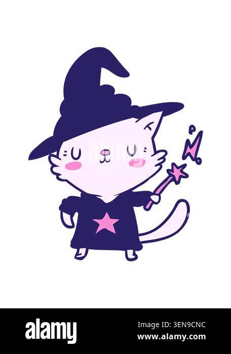 vibrating motion animation of magical amazing cartoon cat wizard Stock ...
