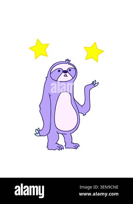 spinning stars animation of quirky cartoon sloth Stock Video Footage ...