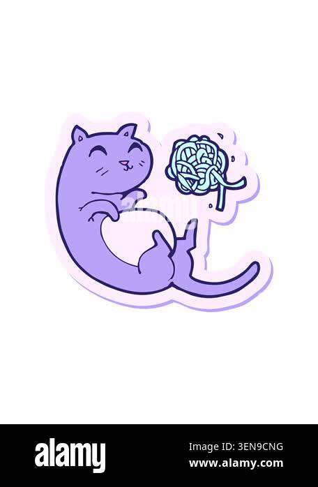 shine light effect animation of sticker of a cartoon cat with ball of ...