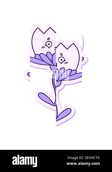splitting motion animation of sticker of a cute cartoon flower Stock ...