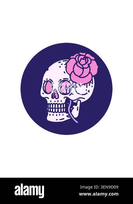 splitting effect animation of an iconic tattoo style cartoon of a skull ...