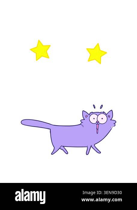 spinning stars animation of fun cartoon cat drawing Stock Video Footage ...